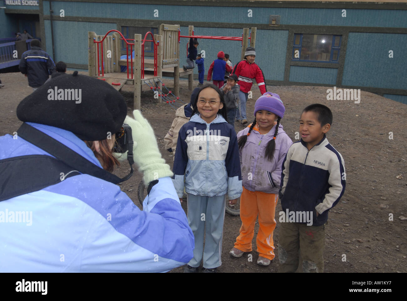 School playground Coastal Inuit community of Arctic Bay Lancaster Sound ...