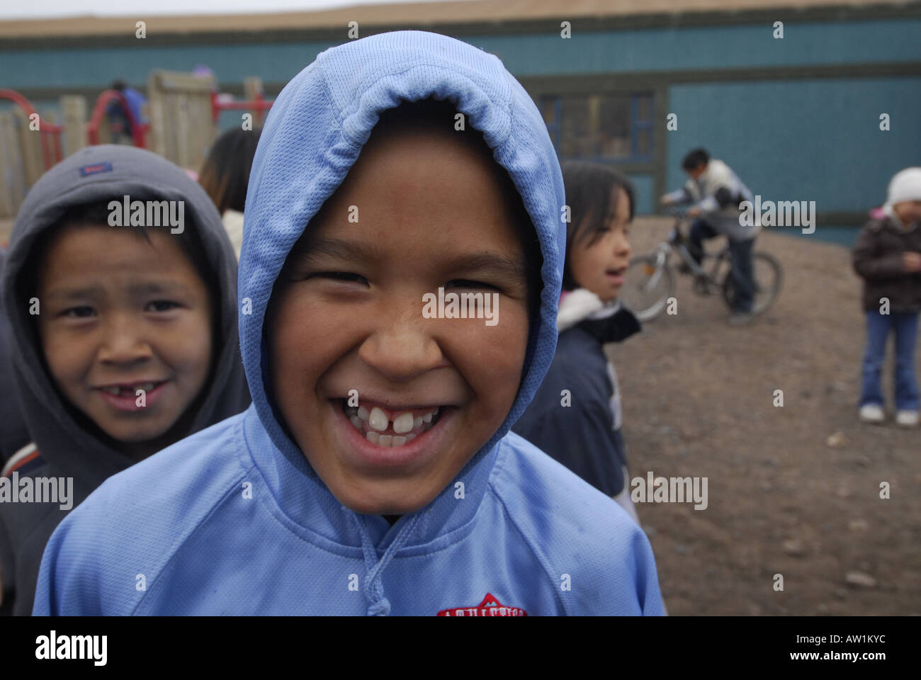 School playground Coastal Inuit community of Arctic Bay Lancaster Sound ...