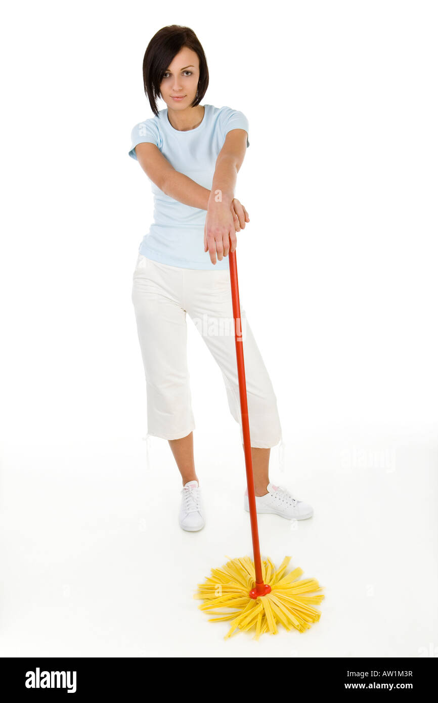 Woman mopping floor home camera hi-res stock photography and images - Alamy
