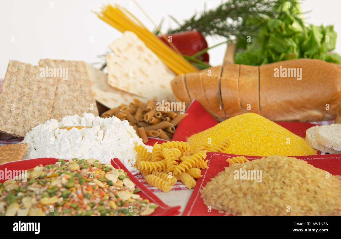Legumes cereals pasta rice bread egg flour biscuits corn polenta ...