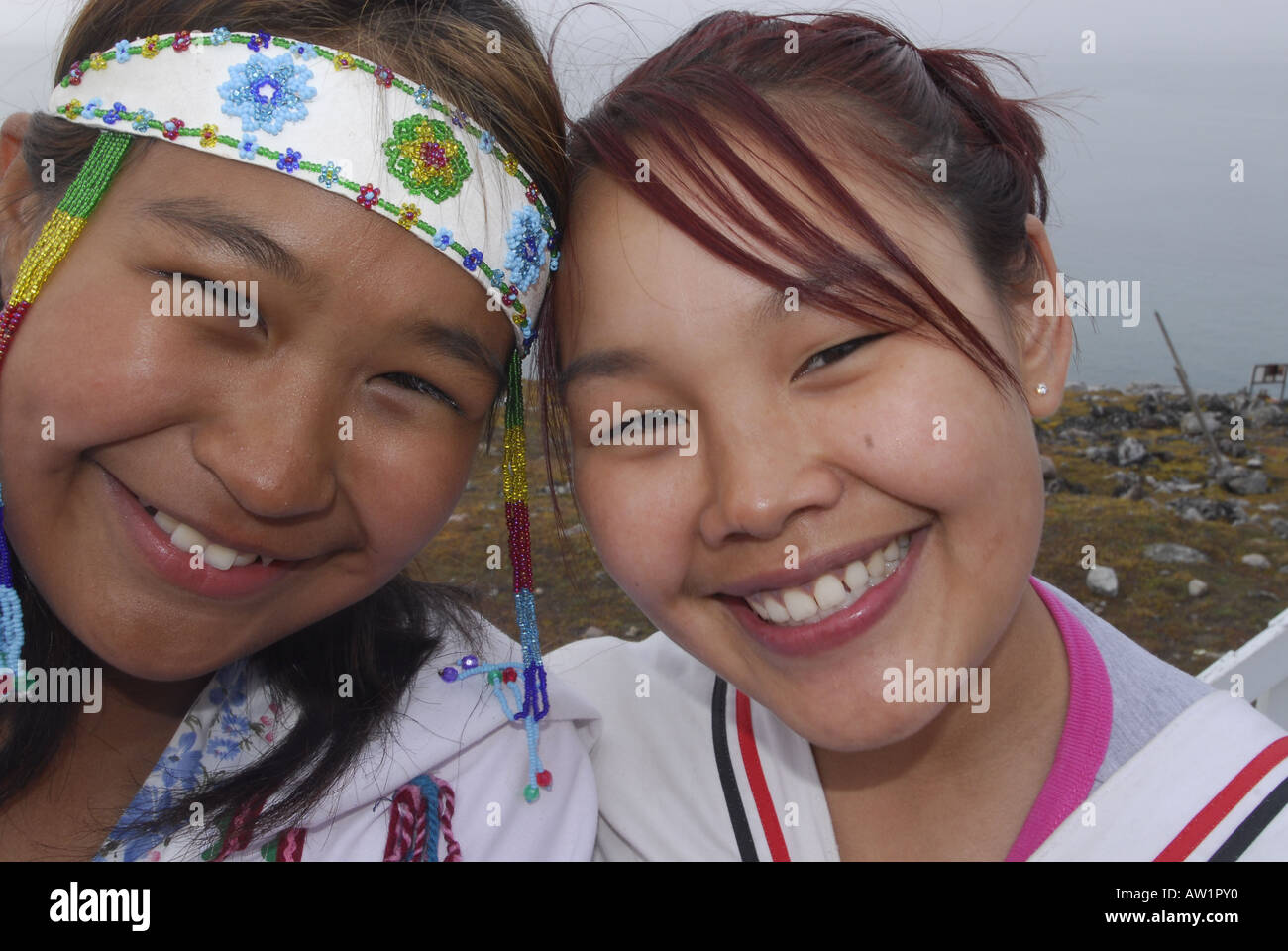 Model released inuit teens throat singing wearing their traditional ...