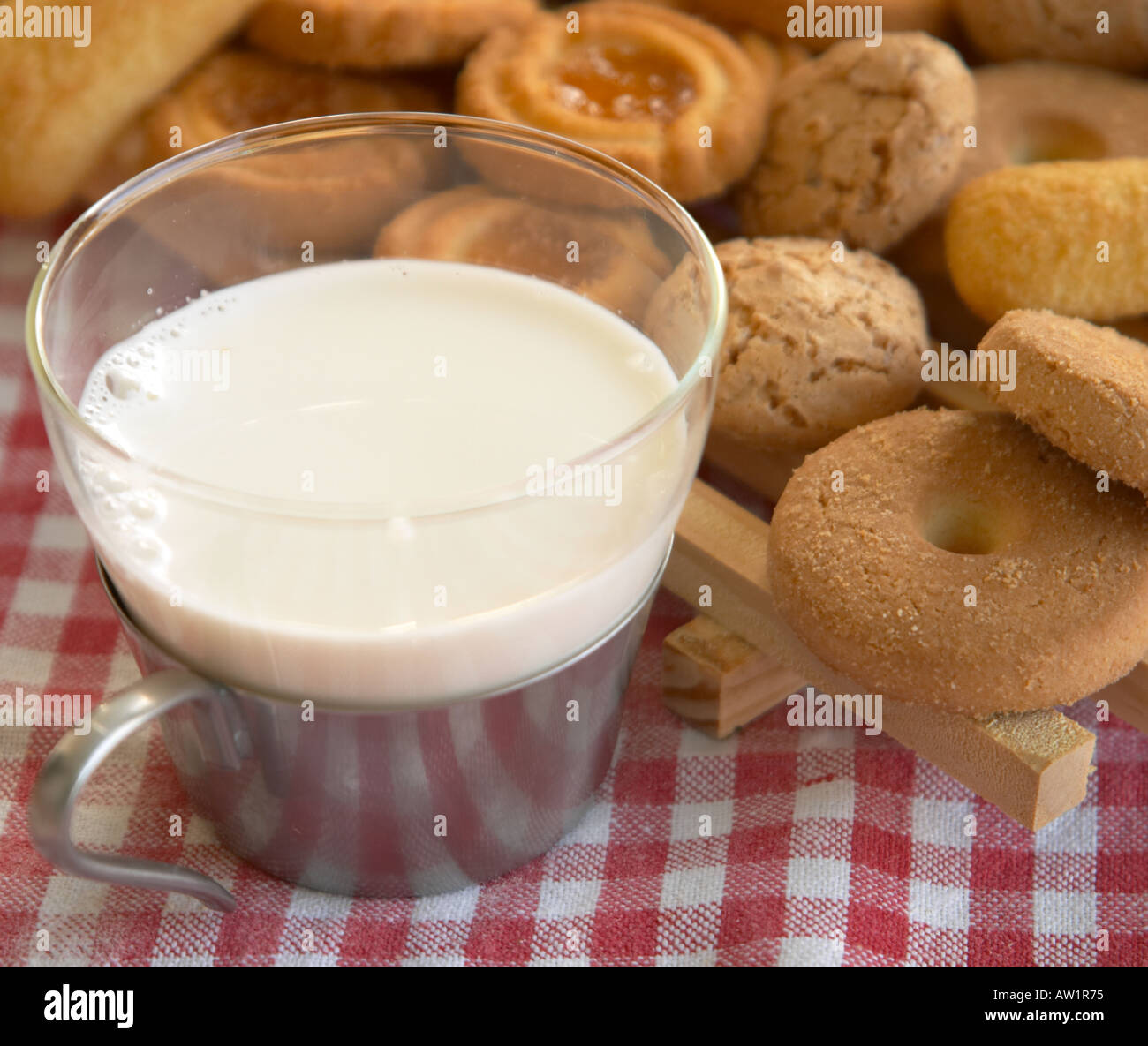Cereal biscuits and a cup of milk Italian style breakfast Stock Photo ...