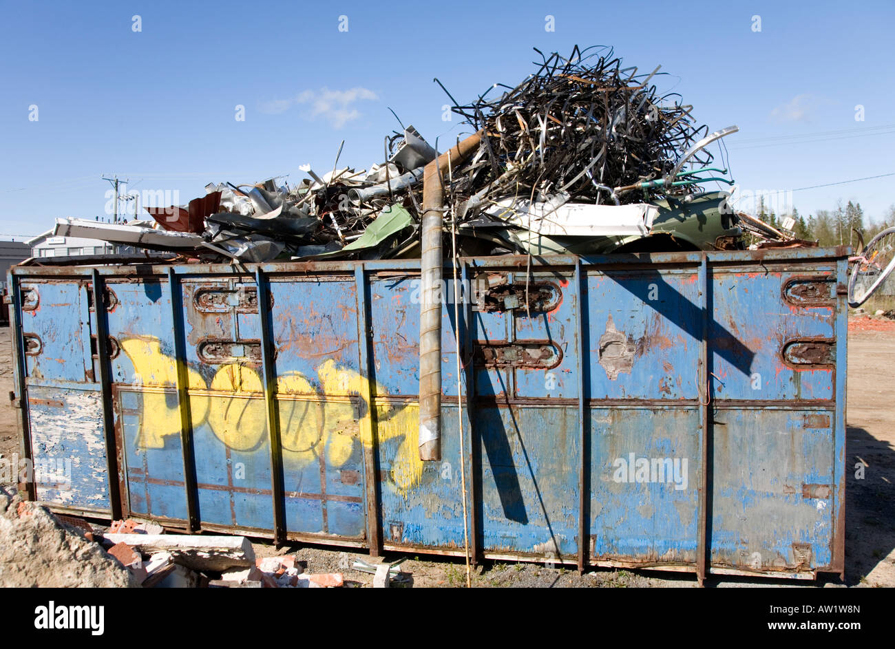 Dumpster filled with scrap metal going to recycling , Finland Stock ...