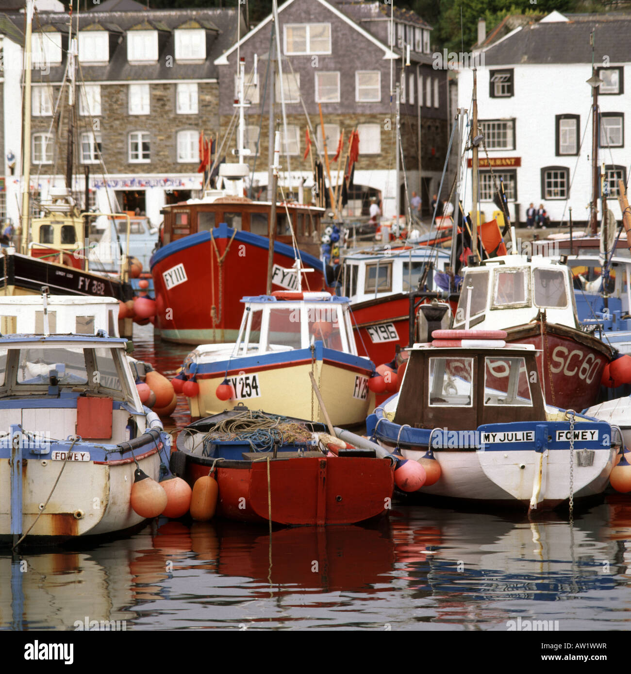 Crowded harbour scene, Cornwall Stock Photo - Alamy