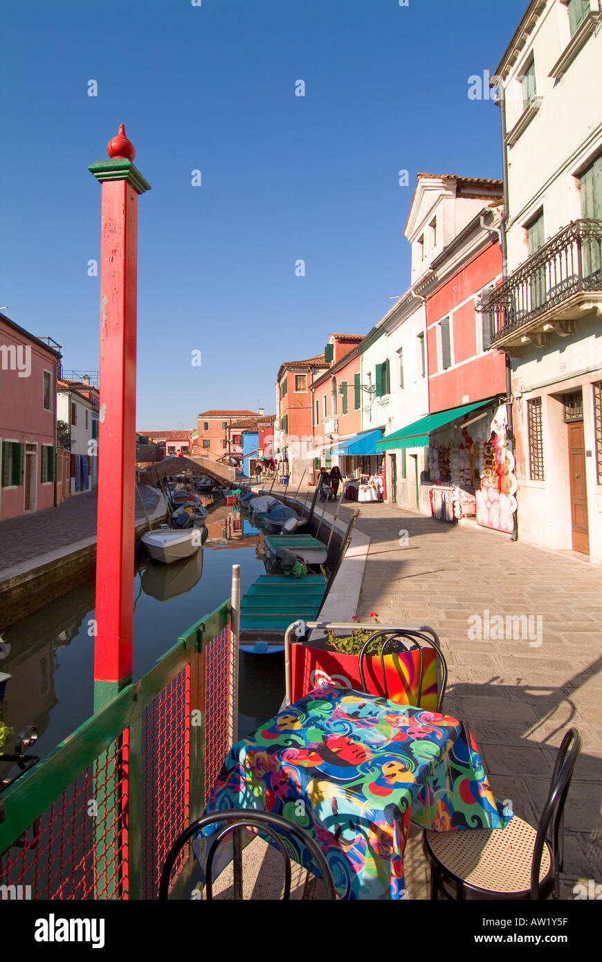 Venice Italy A canal side cafe in Burano the most colourful of the ...