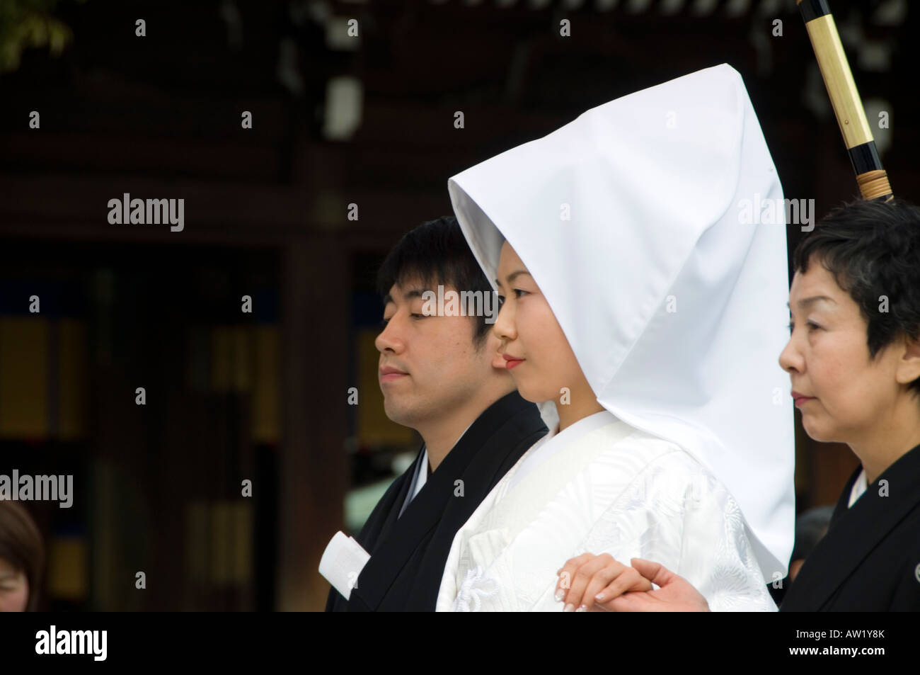 At Traditional Japanese Shinto Wedding Ceremony At Meiji Jingu Shrine