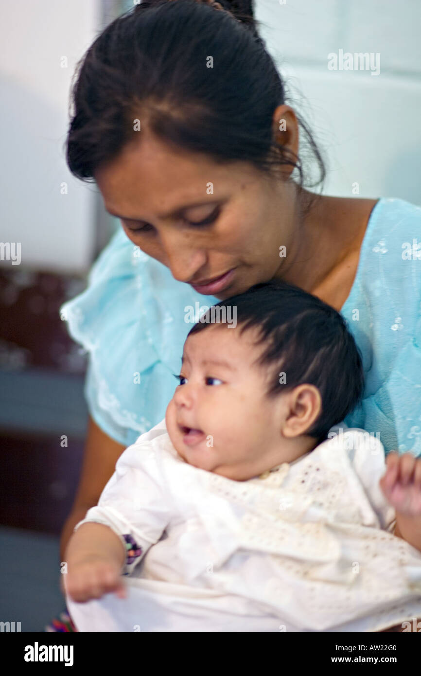 GUATEMALA SAN PEDRO LA LAGUNA An indigenous Maya Tzutujil baby with ...