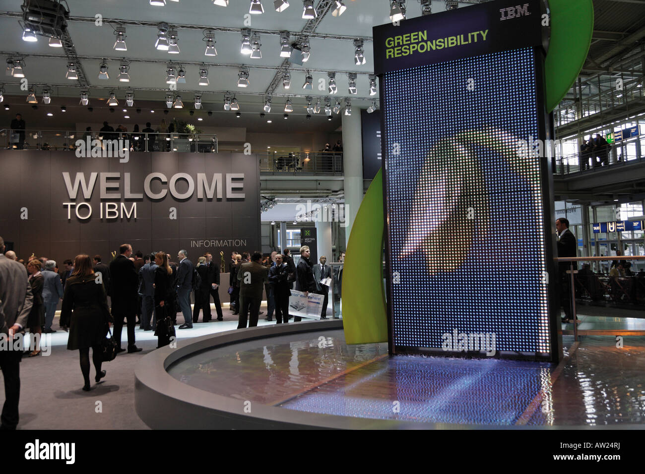 Germany Hanover 2008 - IBM stand at the CeBIT Technology Trade Fair showcasing Green IT Stock ...