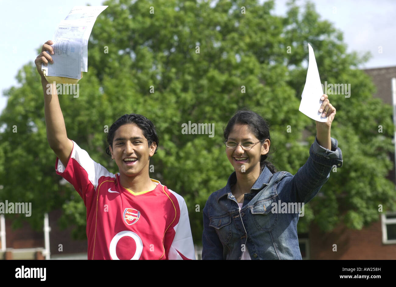 Two young gcse students celebrate their success Luton Beds UK Stock ...
