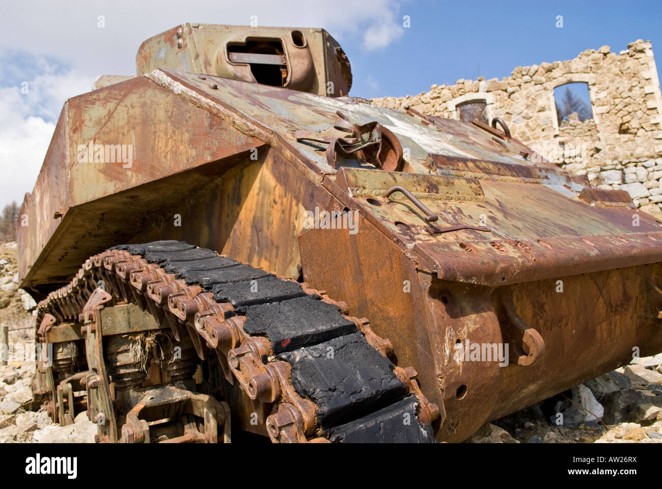 Rusting American WW2 tank in parc national du Mercantour, Alpes ...