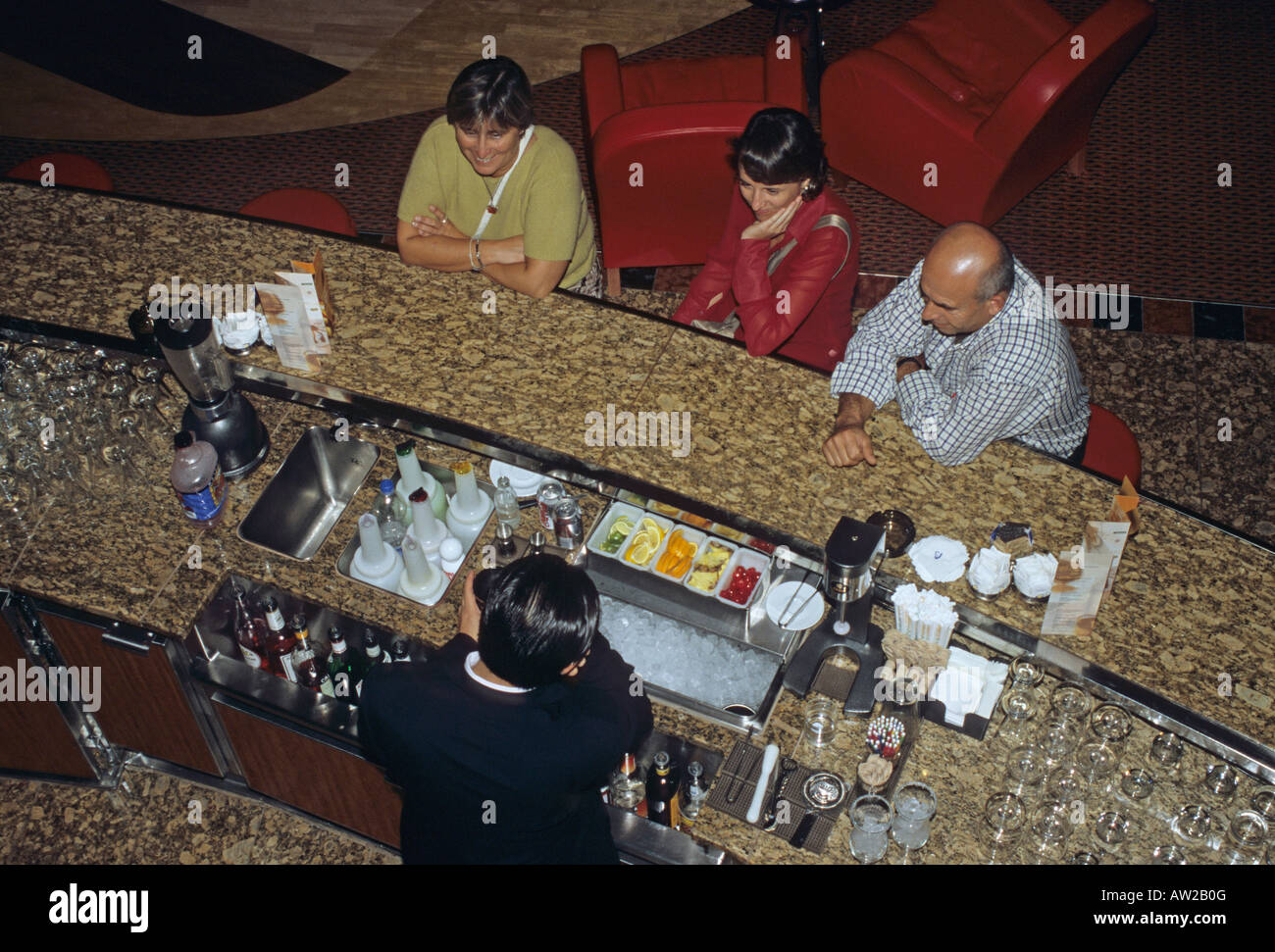 Serving lounge people person counter overview overhead view above ...