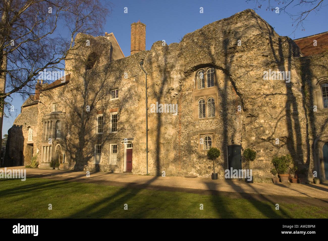 homes built into the old Abbey wall in Bury St Edmunds, Suffolk, UK ...