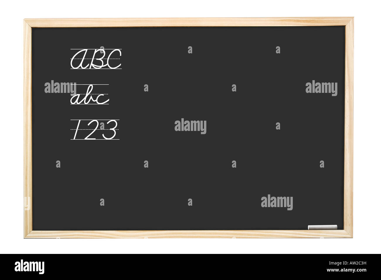 School blackboard with handwritten abc letters and 123 digits ...