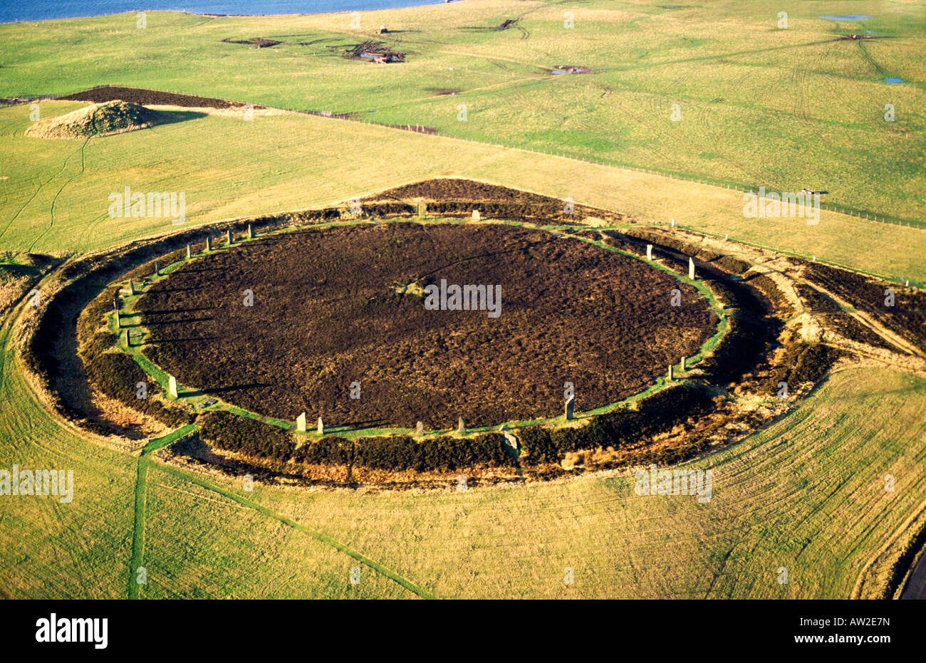 Ring of Brodgar prehistoric stone circle henge monument. Orkney Islands ...