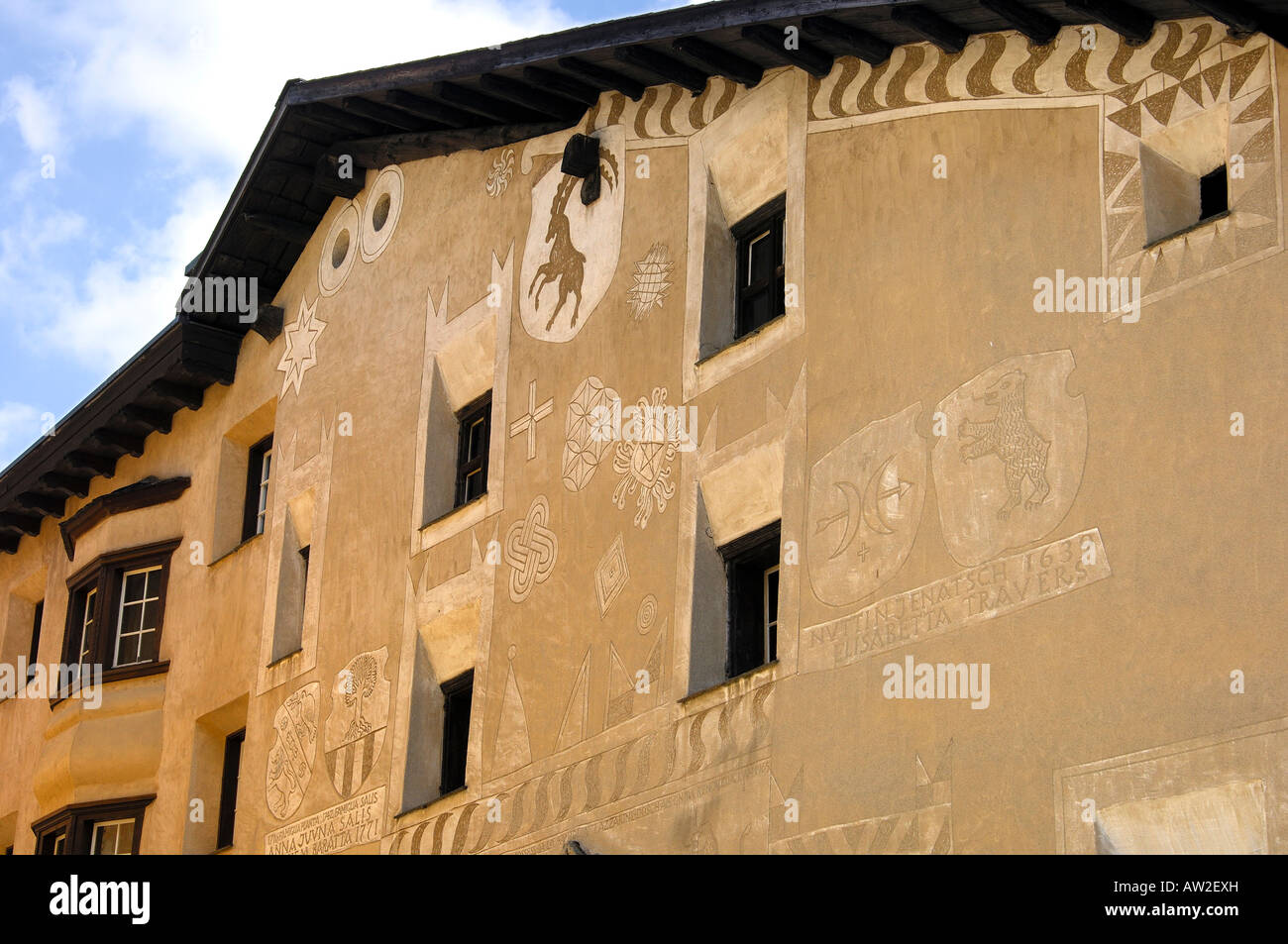 Engadin house with sgraffito hi-res stock photography and images - Alamy