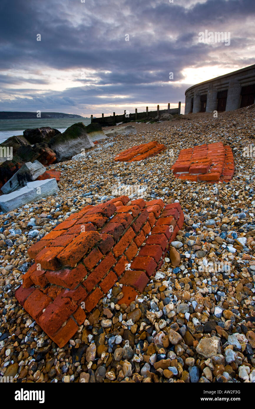 Debris and sea defences from the Castle at Hurst Spit Stock Photo - Alamy