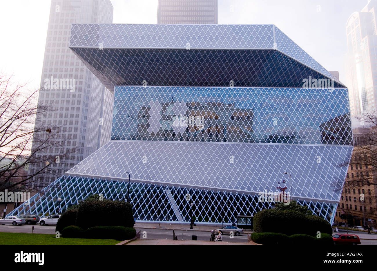 The east side of the Rem Koolhaas designed Seattle Public Library is ...