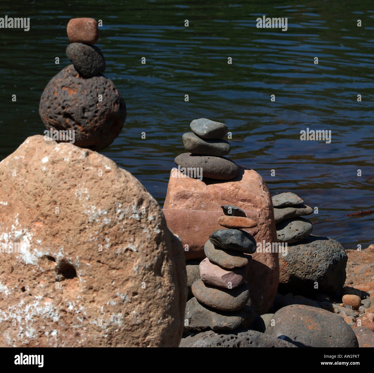 Buddha Stones stacked at Cathedral Rock vortex in Sedona, Arizona Stock ...