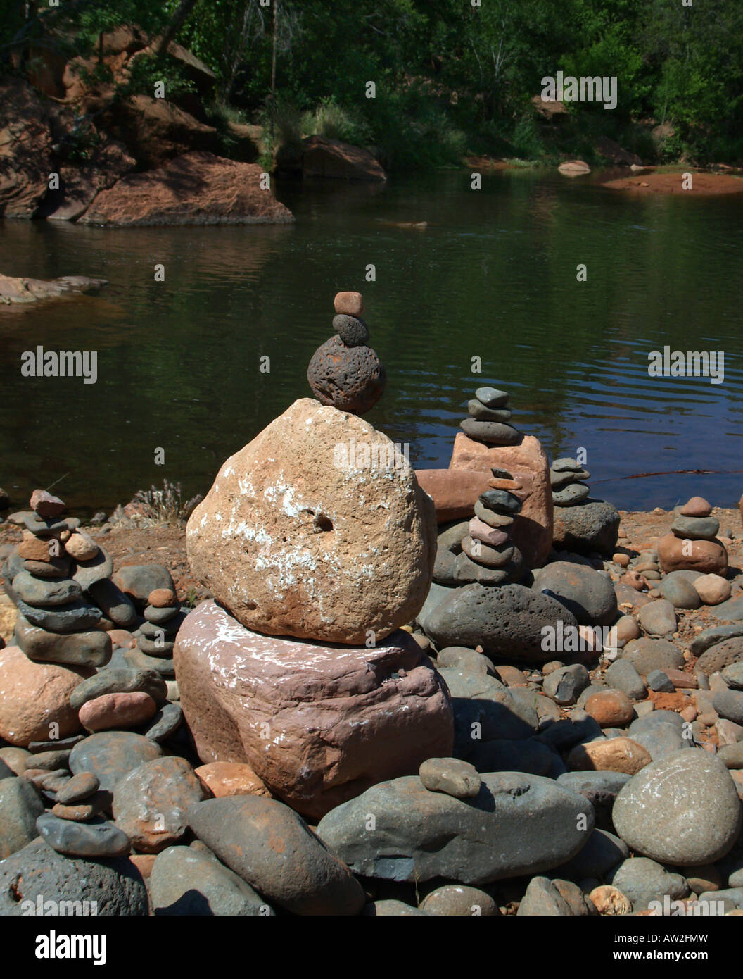 Buddha Stones stacked at Cathedral Rock vortex in Sedona, Arizona Stock ...