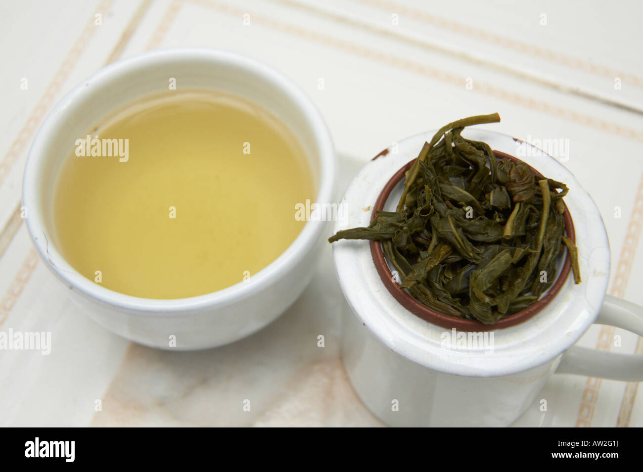Organic specialty green tea prepared for sampling in Chimate a small ...