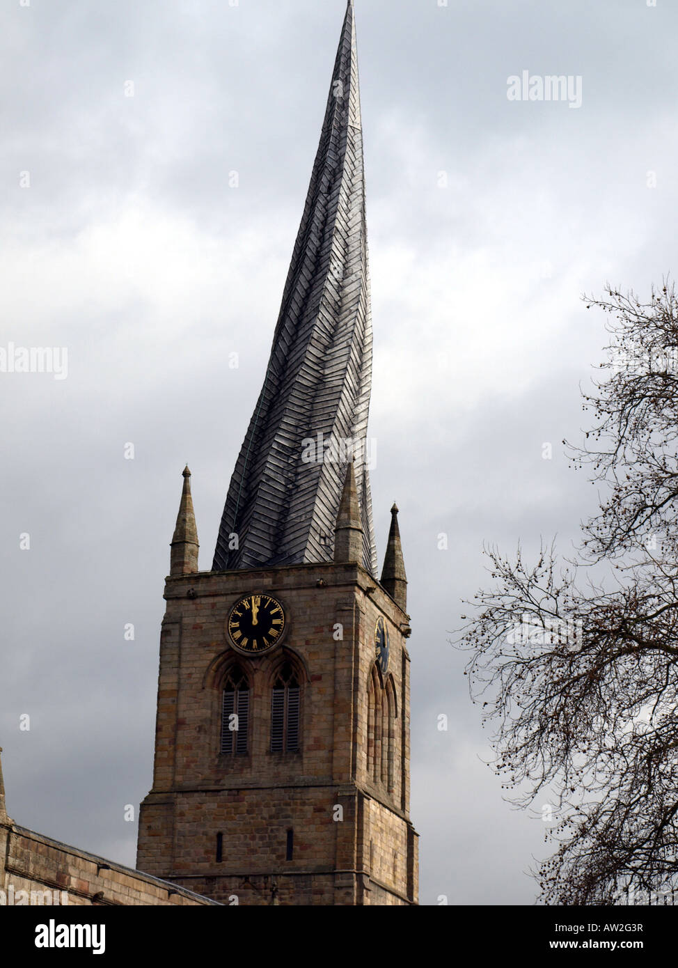 a close view of the famous crooked spire at chesterfield,england,uk ...