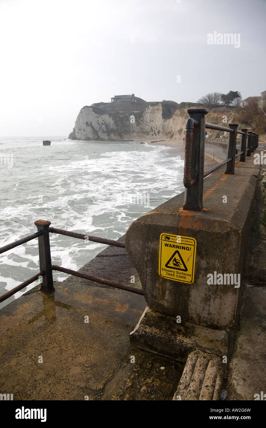 A 'do not slip' sign at Freshwater Bay, Isle of Wight Stock Photo - Alamy