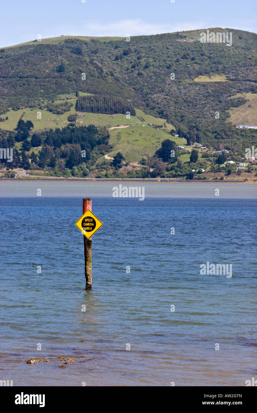 Speed camera sign, Otago Peninsula, New Zealand Stock Photo - Alamy