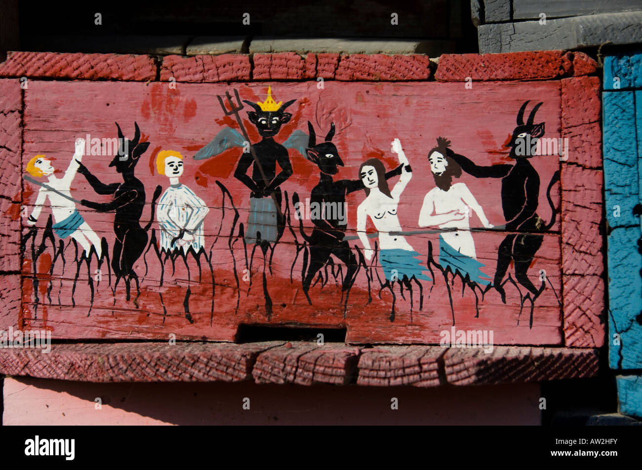 Taditional painted Slovenian beehive showing local farmers and their ...