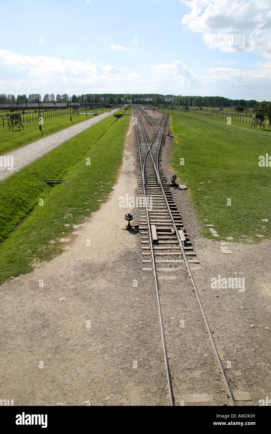 The railway tracks in the former Nazi concentration camp at Auschwitz ...