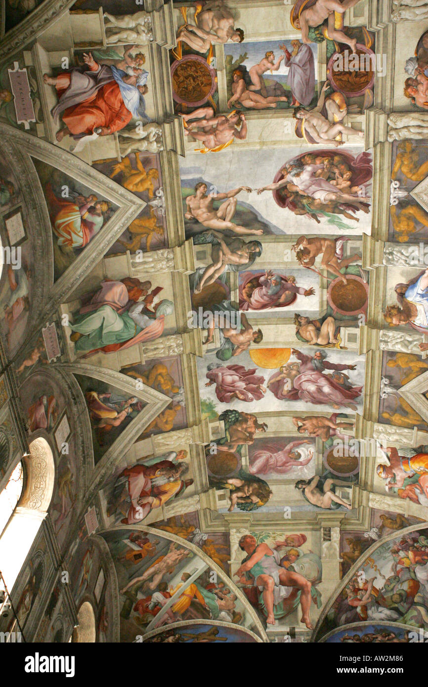 High windows in the world famous Sistine Chapel provide natural light ...