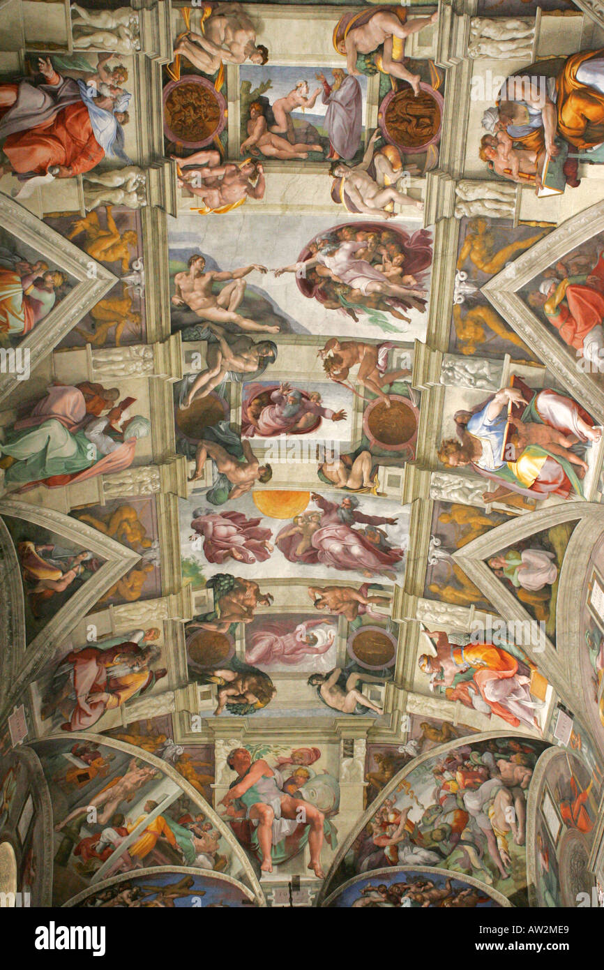 Michelangelos ceiling painting sistine chapel hi-res stock photography ...