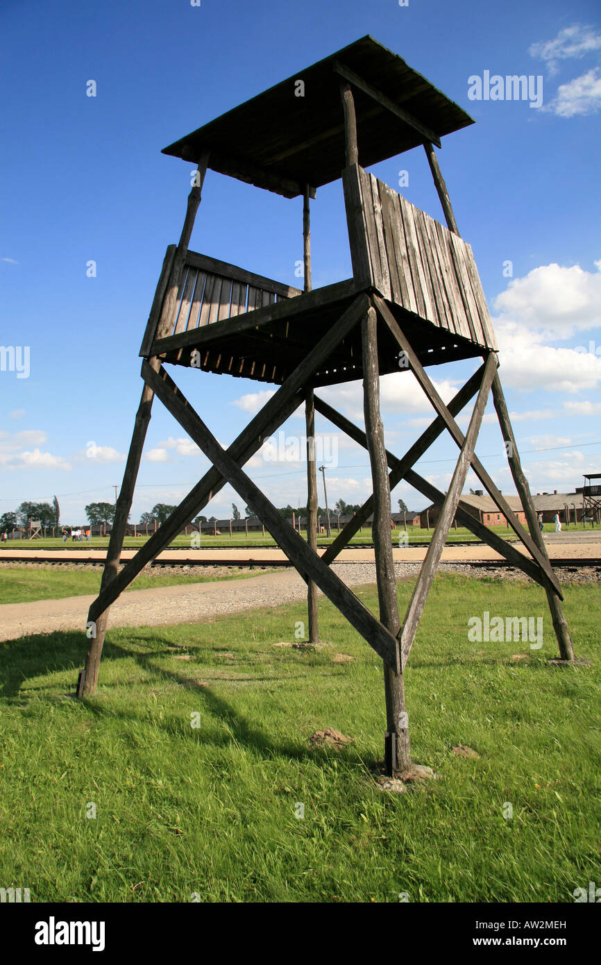 A guard tower overlooking the main railway tracks in the former Nazi ...