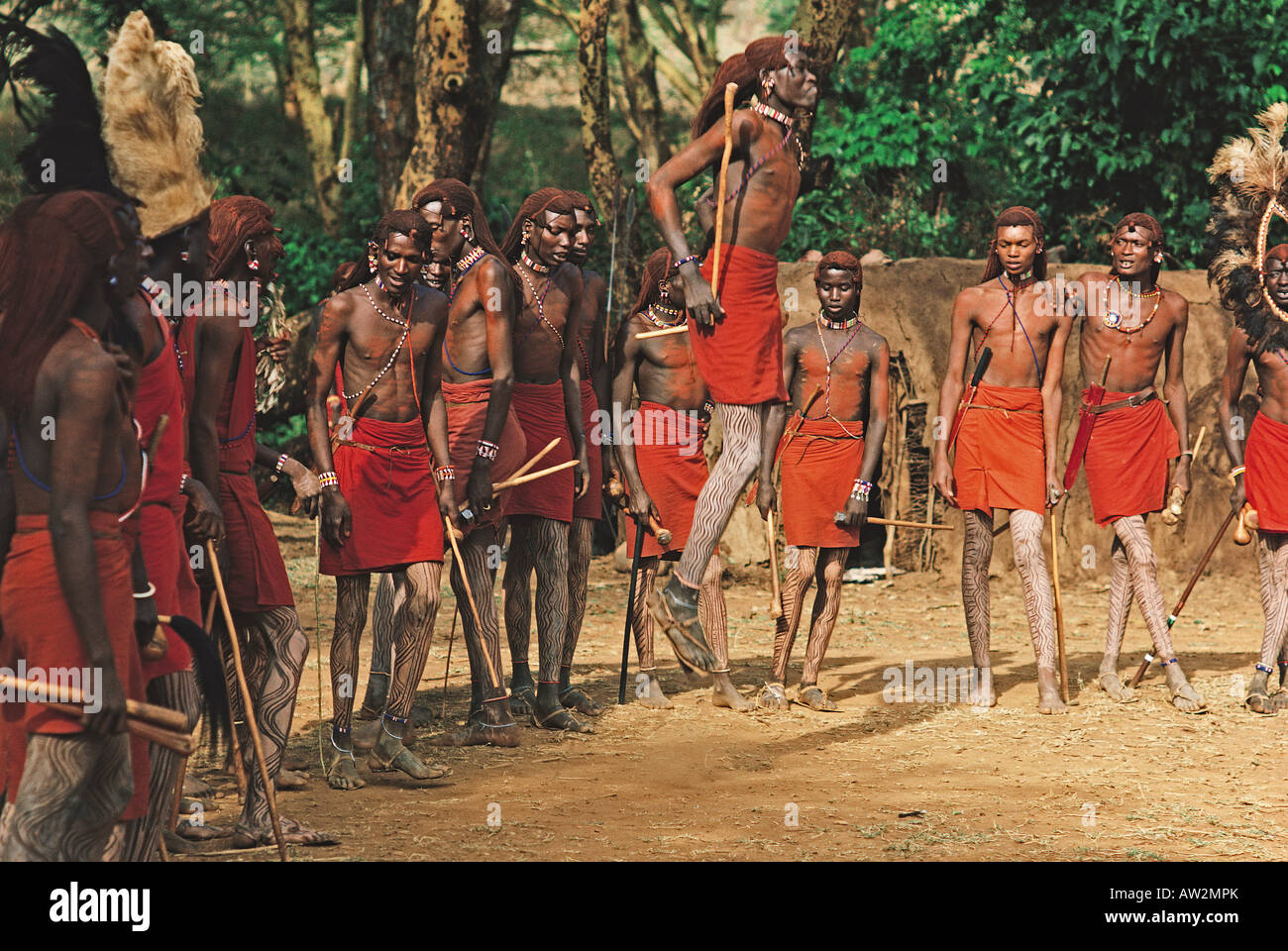 Maasai moran dancers performing their dance Kenya East Africa Stock ...