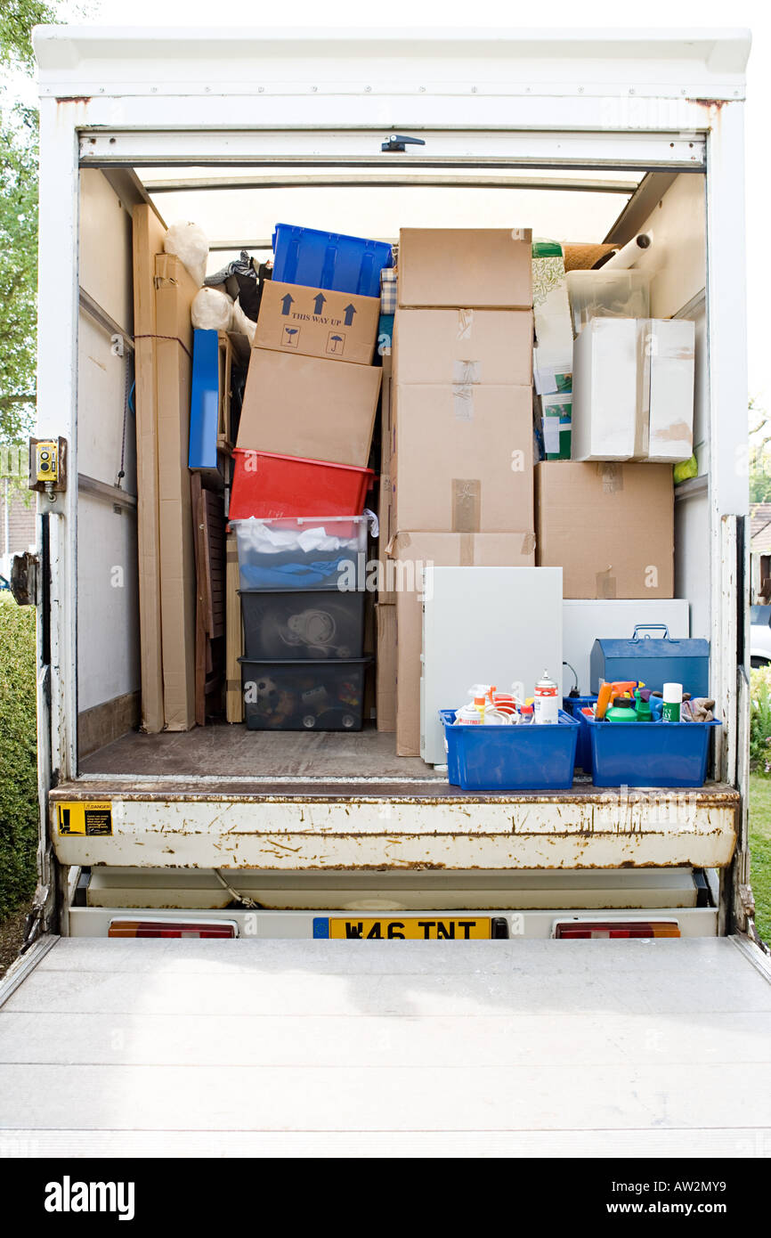 Boxes in a removal van Stock Photo - Alamy