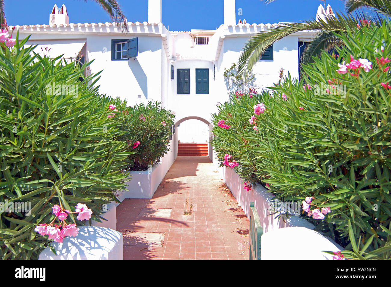Flower lined walkway Stock Photo - Alamy