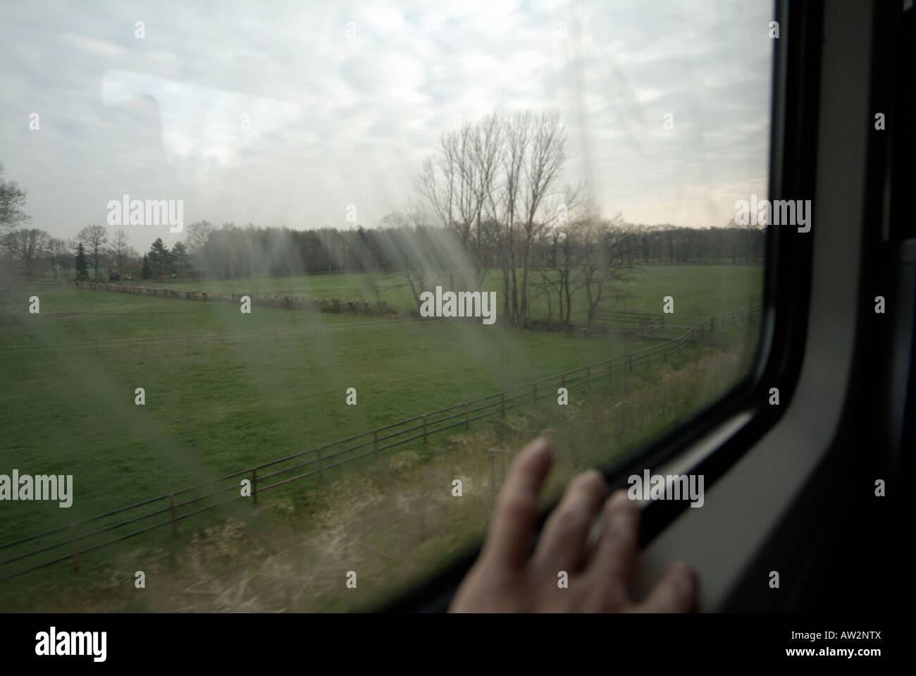 Looking through the window while travelling on train Stock Photo - Alamy