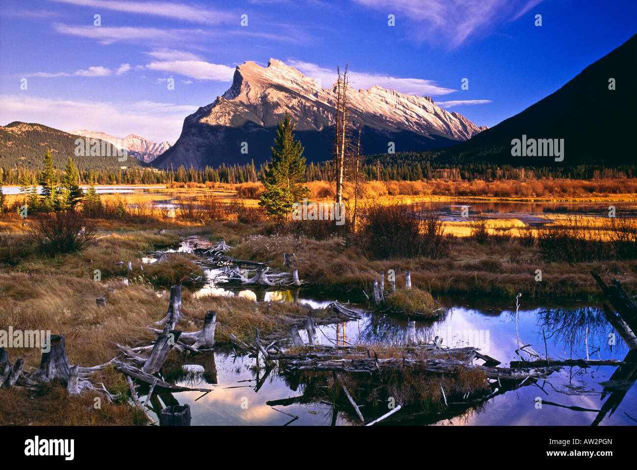 Mount Rundle and Vermillion Lakes, Banff National Park, Alberta, Canada ...