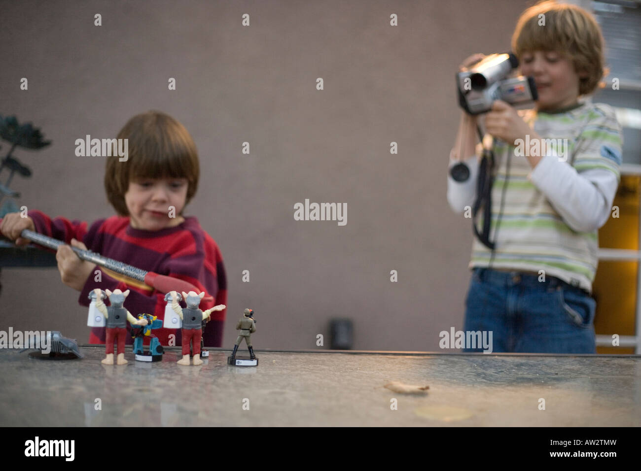 two boys making home movie together Stock Photo - Alamy