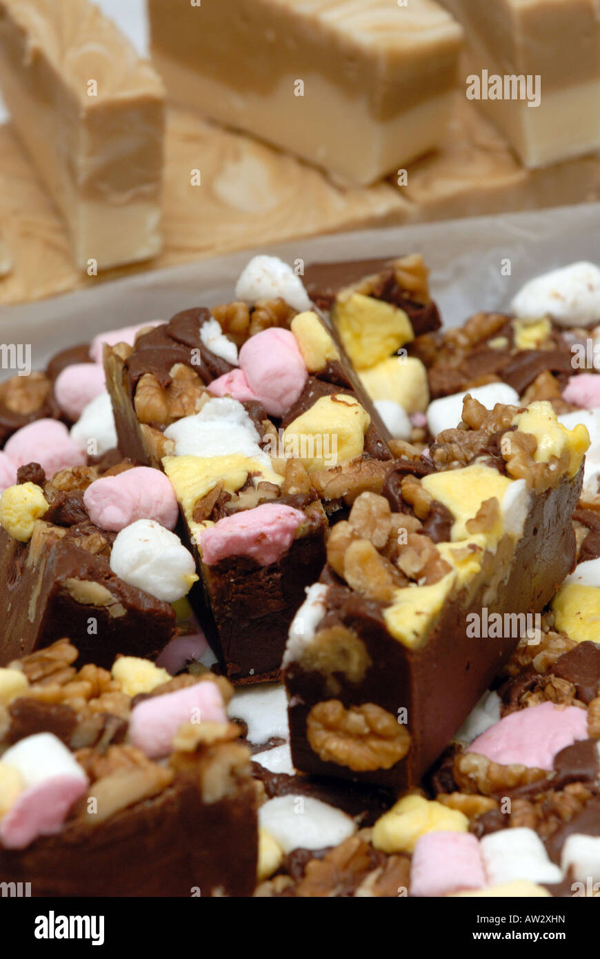 a stall stand selling and displaying for sale home made confectionery ...