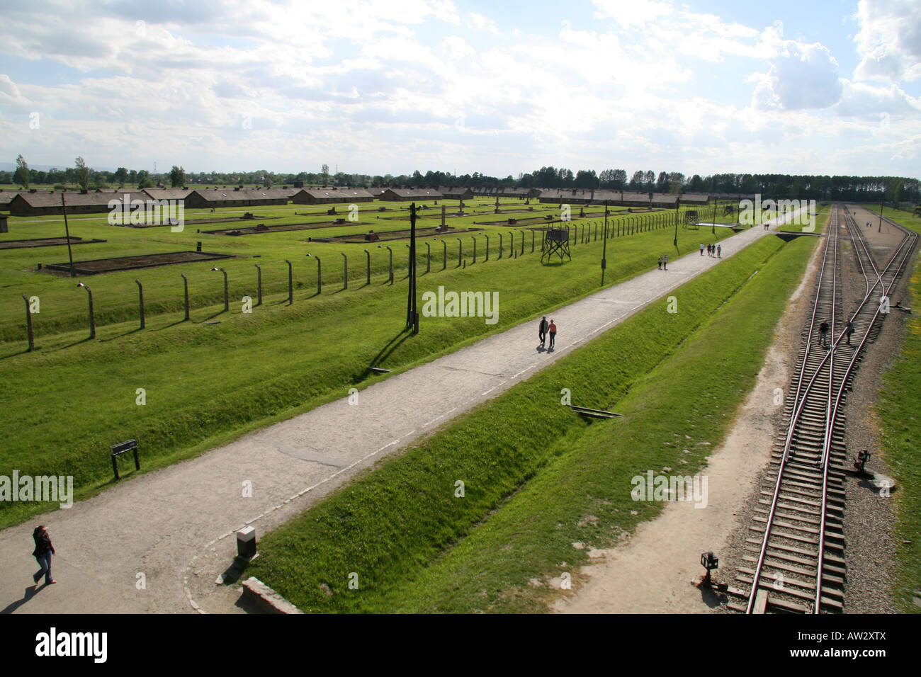 The railway tracks and remaining brick huts in the former Nazi ...