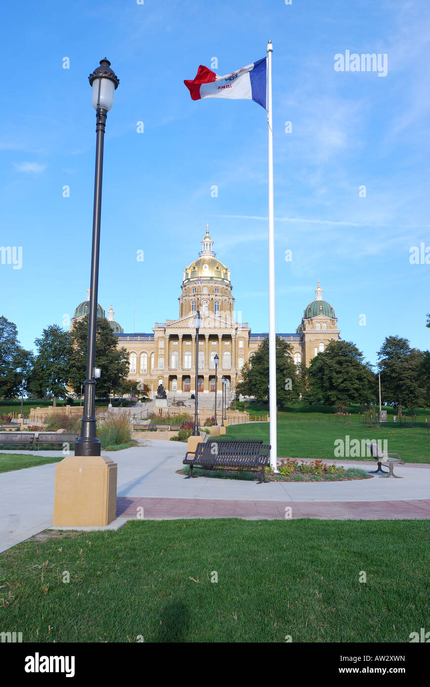 Iowa capitol building from the west showing newly constructed gardens ...