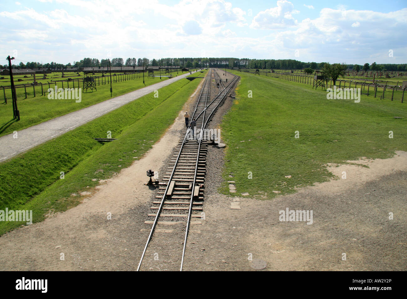 The railway tracks in the former Nazi concentration camp at Auschwitz ...