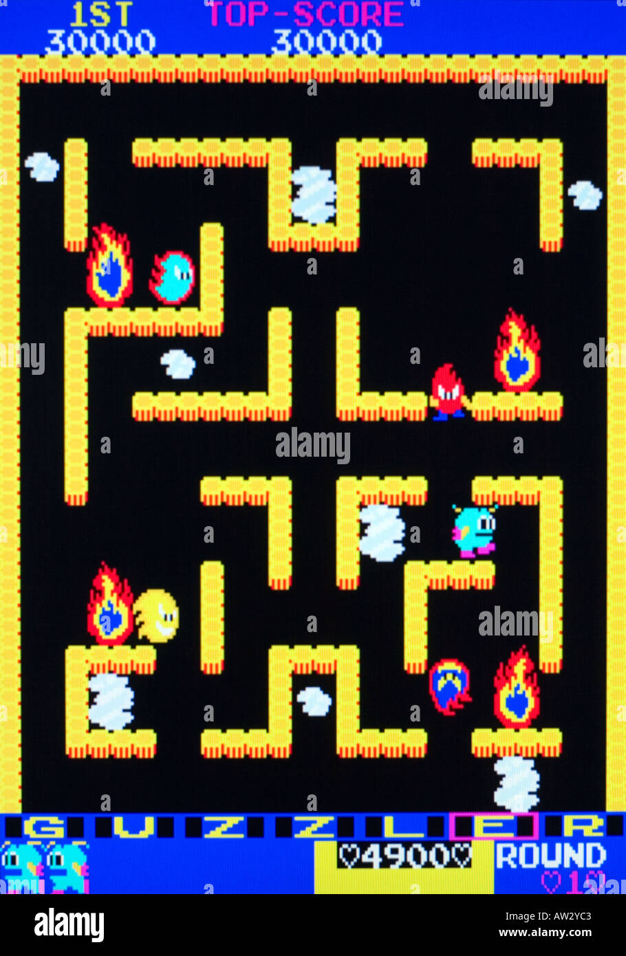 Guzzler Tehkan 1983 Vintage arcade videogame screen shot - EDITORIAL ...