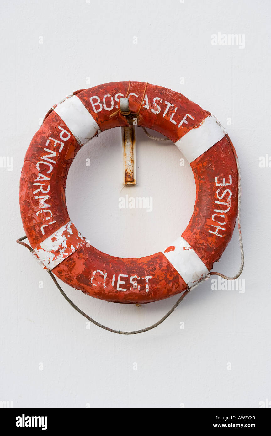 Emergency life ring used as a name plaque for a Cornish guest house ...