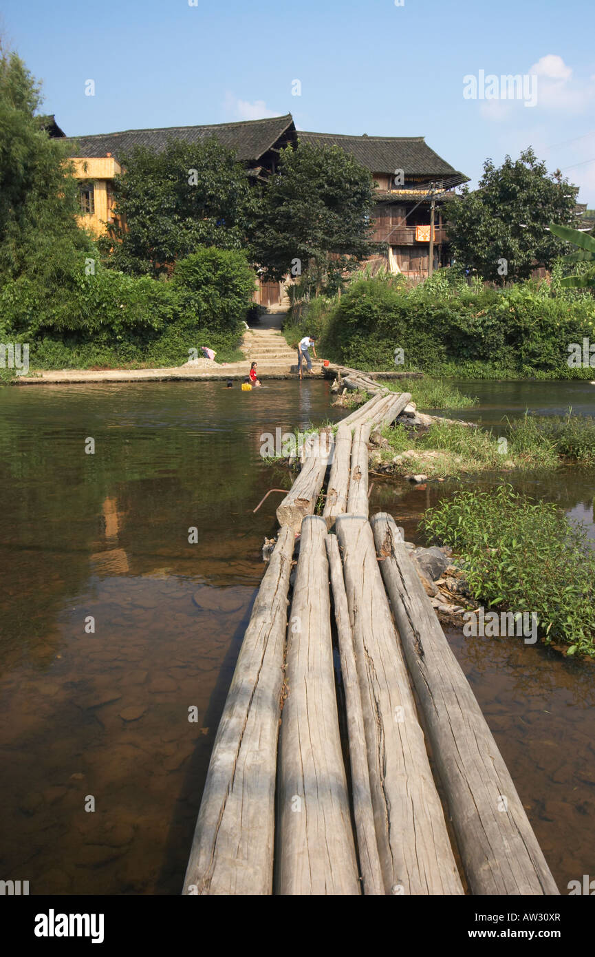 Wooden Footbridge Across River, Chenyang Stock Photo - Alamy