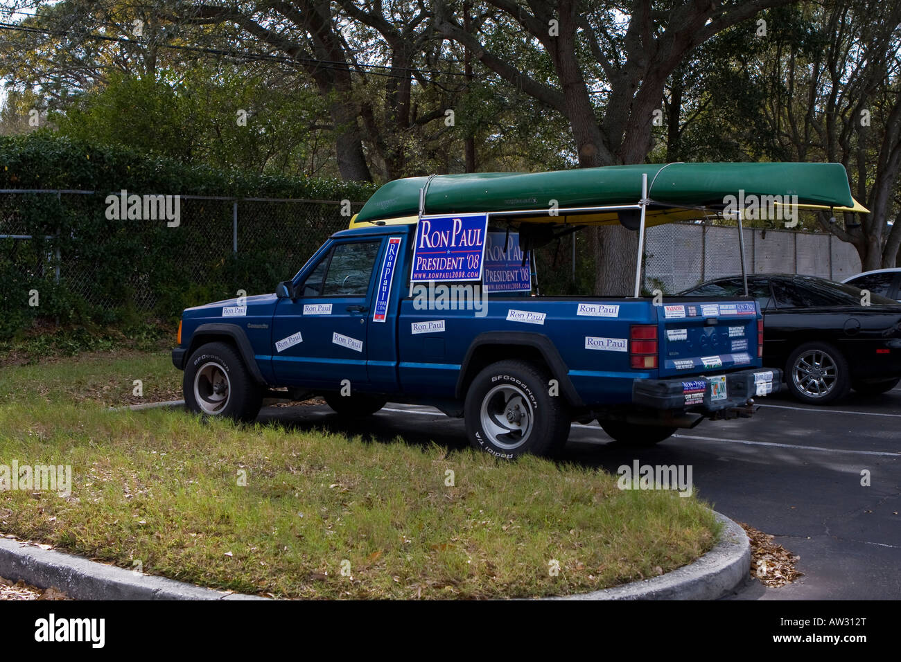 Back and Sides of Blue Pick Up Truck Plastered with Vote for Ron Paul ...