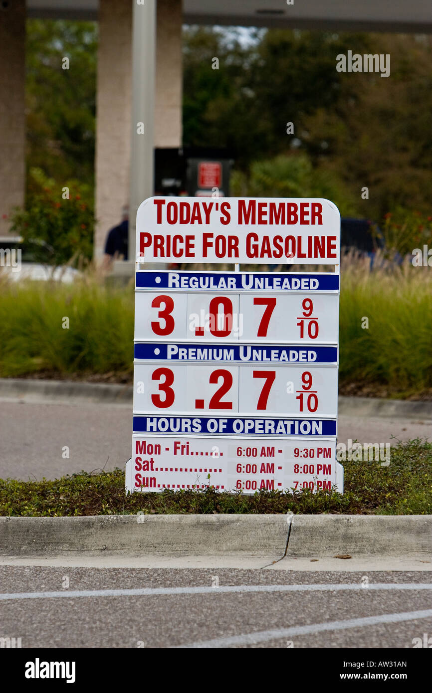 Gasoline prices sidewalk sign Stock Photo - Alamy