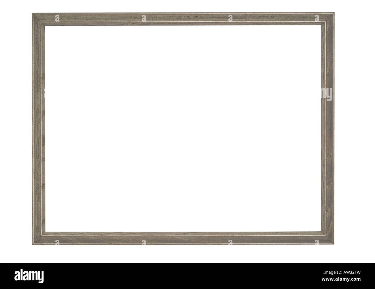 Picture frame in faded gray, narrow with wood grain showing, white ...