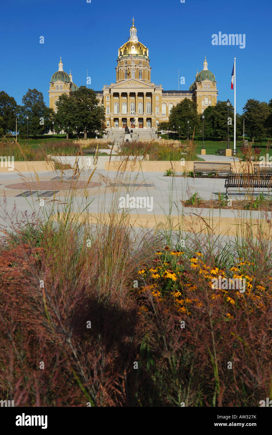 Iowa state capitol building from the west showing newly constructed ...