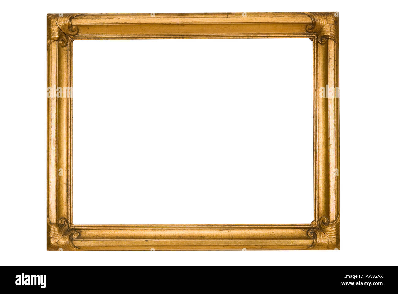 Picture frame in antique gold, old distressed finish and rough uneven ...